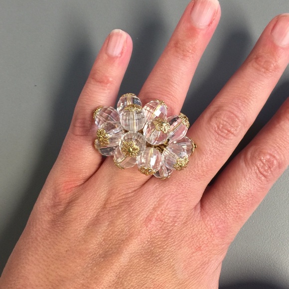kate spade | Jewelry | Kate Spade Clear Bead Cluster Statement Ring ...